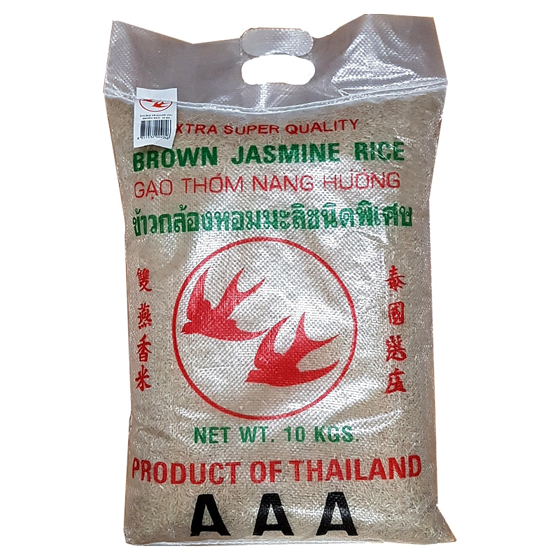 Thai Brown Jasmine Rice 10kg – DOUBLE SWALLOW – RaanThai Oriental ...